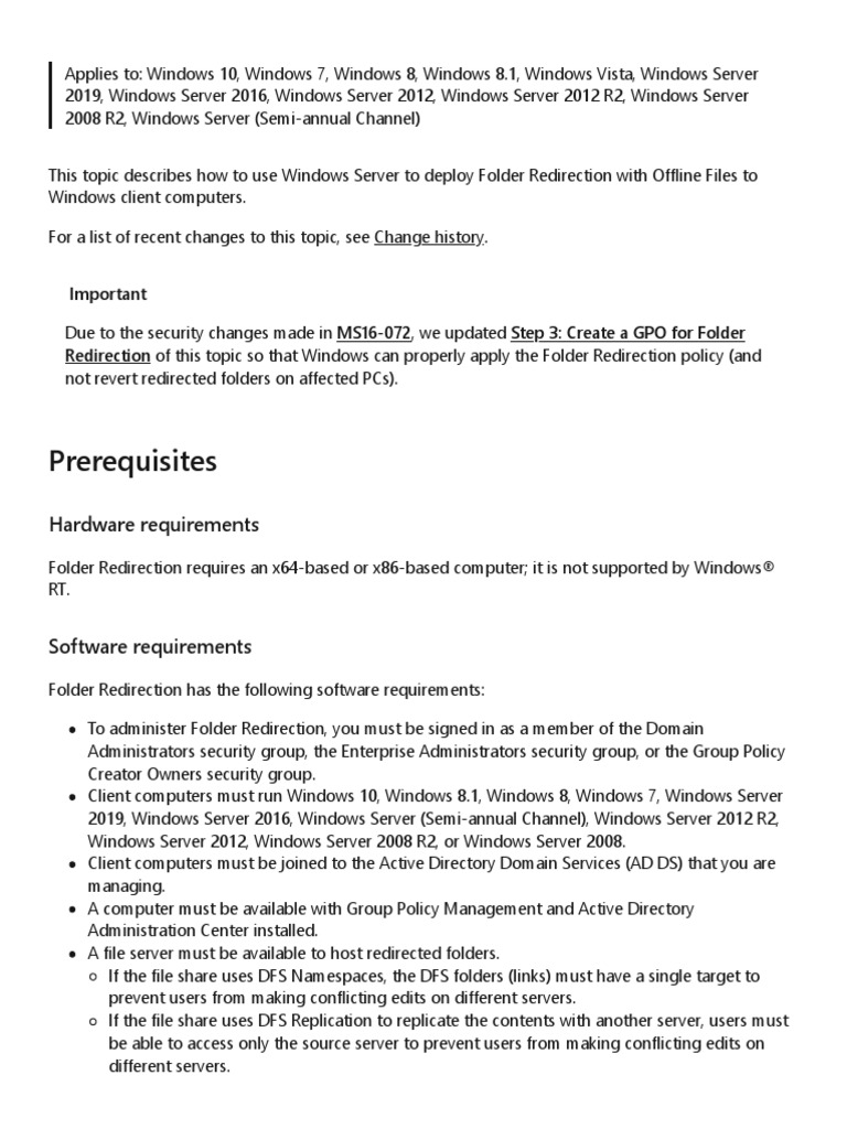 Deploy Folder Redirection With Offline Files - Microsoft Docs | PDF | Group Policy | Active ...