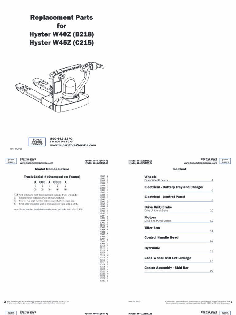 Replacement Parts For Hyster W40Z (B218) Hyster W45Z (C215) PDF | PDF