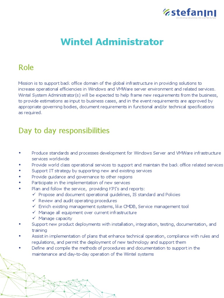 Wintel Administrator Role Overview | PDF | Server (Computing) | Expert