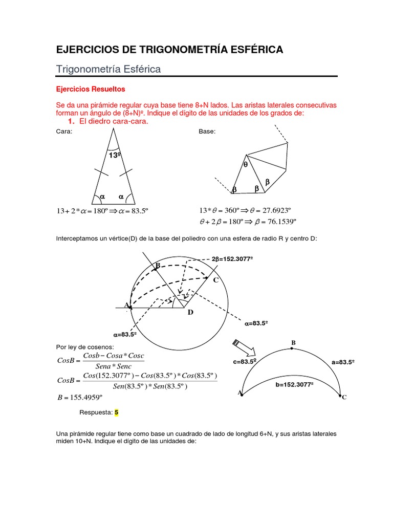 Ejercicios Trigonometria Esferica | PDF | Triángulo | Trigonometría