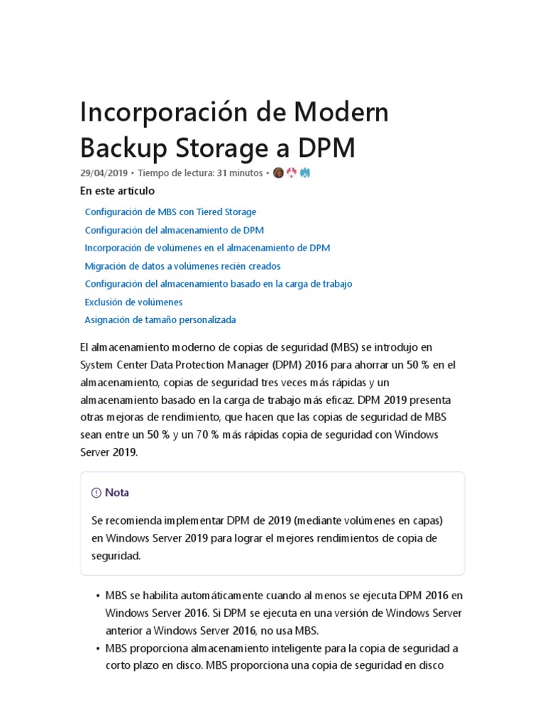 Configurando almacenamiento Modern Backup Storage (MBS) en DPM 2019 mediante volúmenes en capas ...
