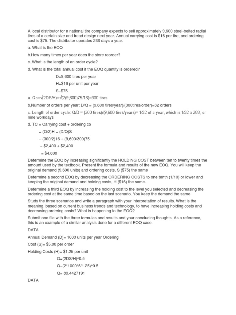 EOQ Calculation | PDF | Tire | Business