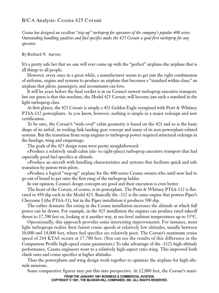 C425 B-CA Analysis | PDF | Takeoff | Airplane