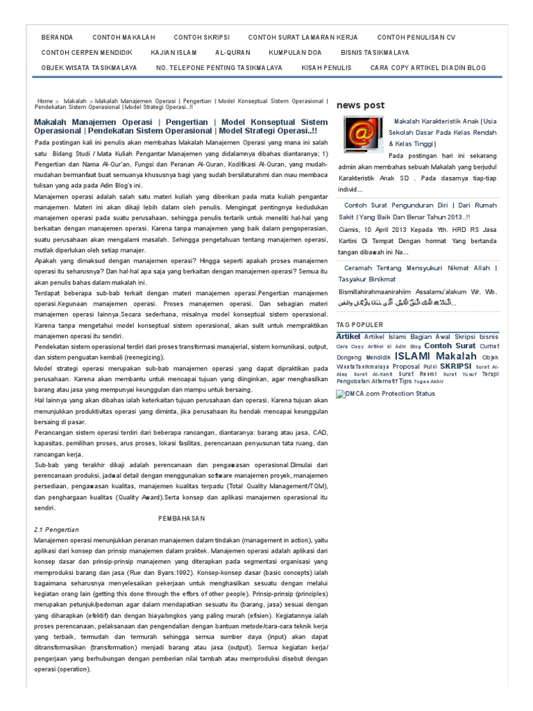 Makalah Manajemen Operasi - Pengertian - Model Konseptual Sistem ...