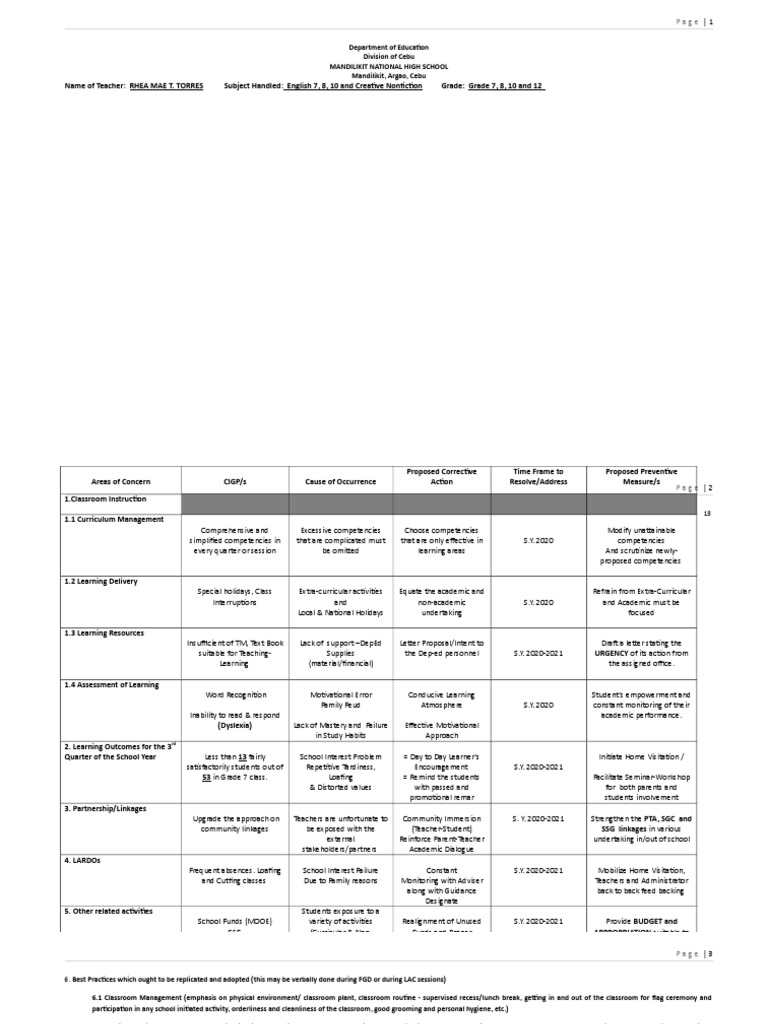 SMEA-2019-2020.doc-3rd-Quarter | Teachers | Classroom