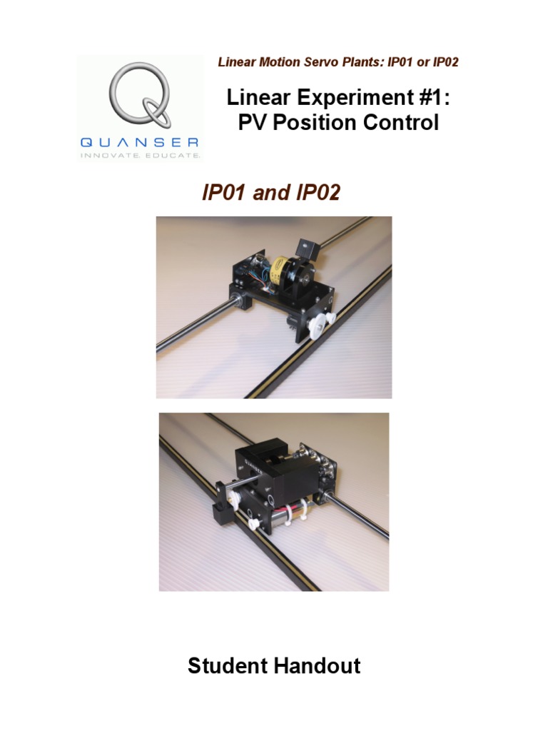 Linear Motion Servo Plants. - IP01 or IP02 (Student Handout) | PDF | Control Theory | Electric Motor