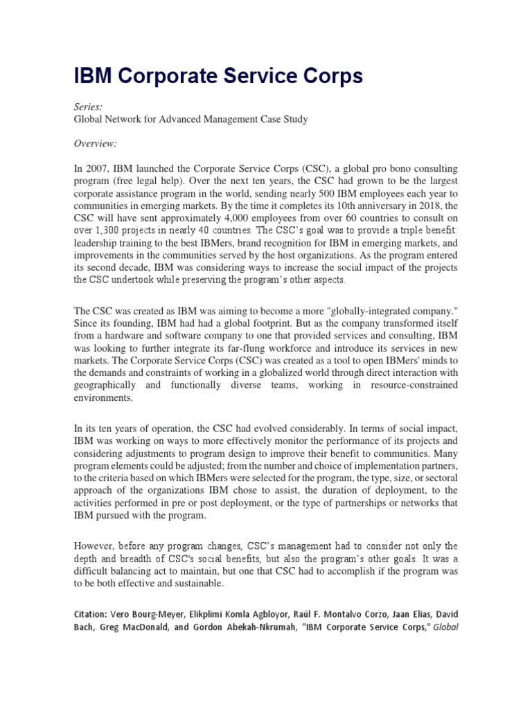 Case 2. IBM Corporate Service Corps | PDF | Ibm | Economies