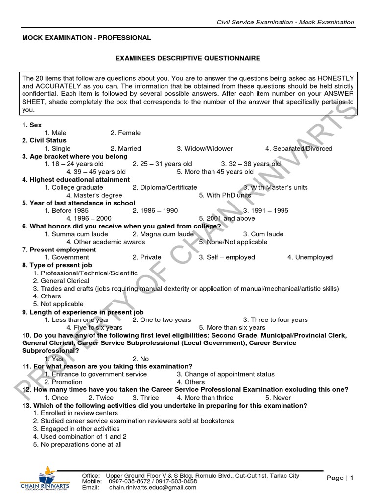 CSE MOCK Exam Final Coaching Answer Key 031720 | PDF