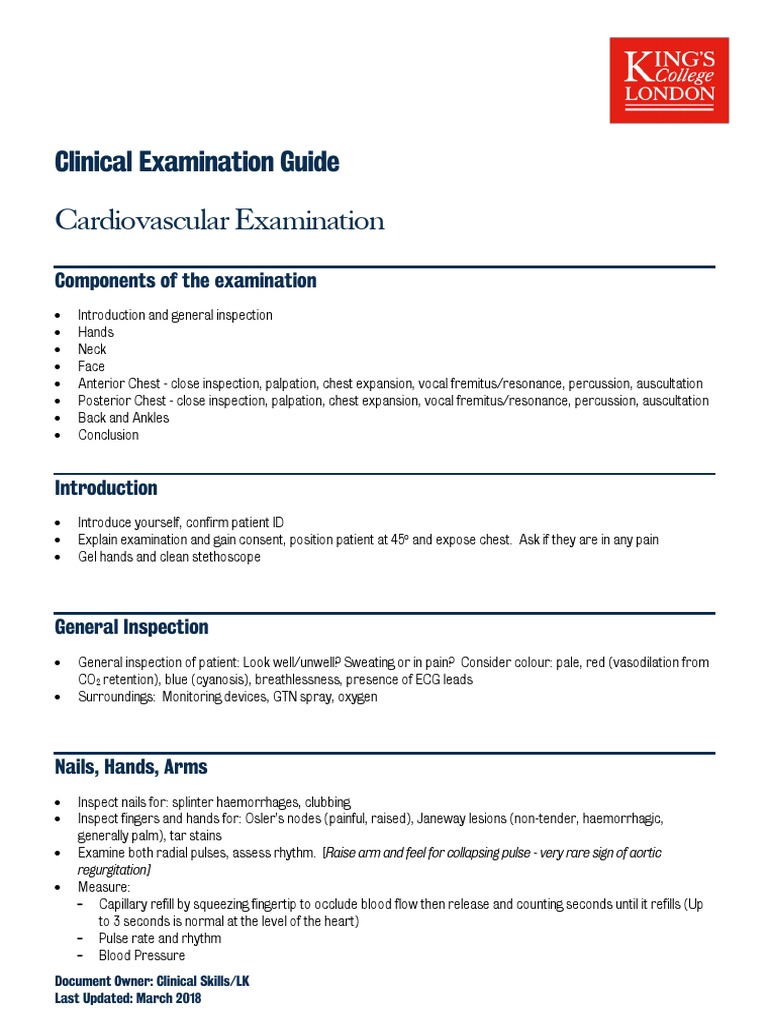 Cardiovascular Examination Guide | PDF | Pulse | Heart