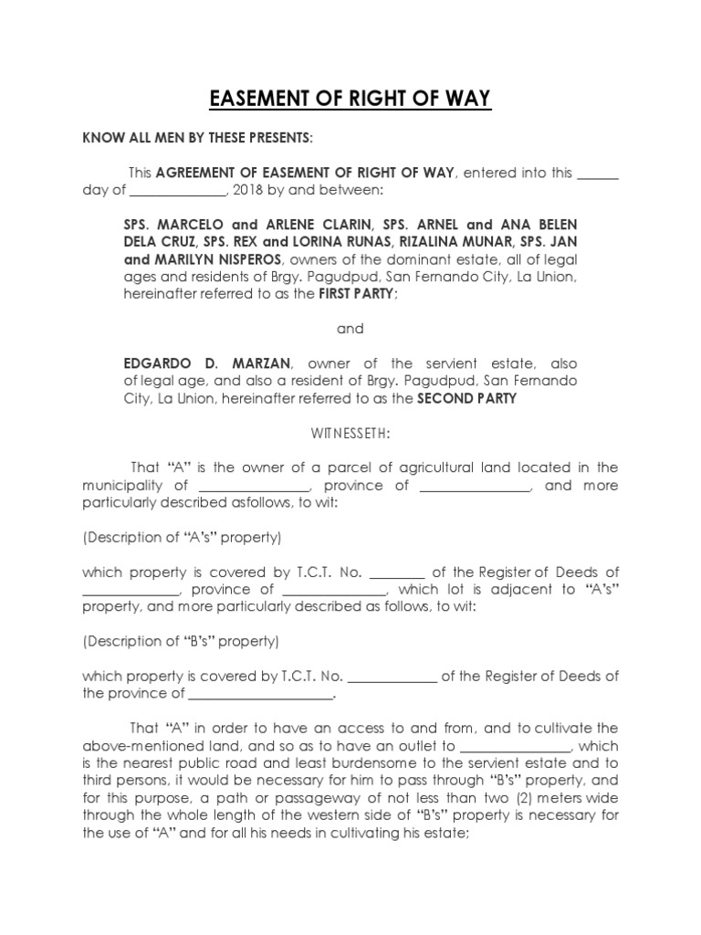 Easement of Right of Way | PDF | Easement | Real Estate Law