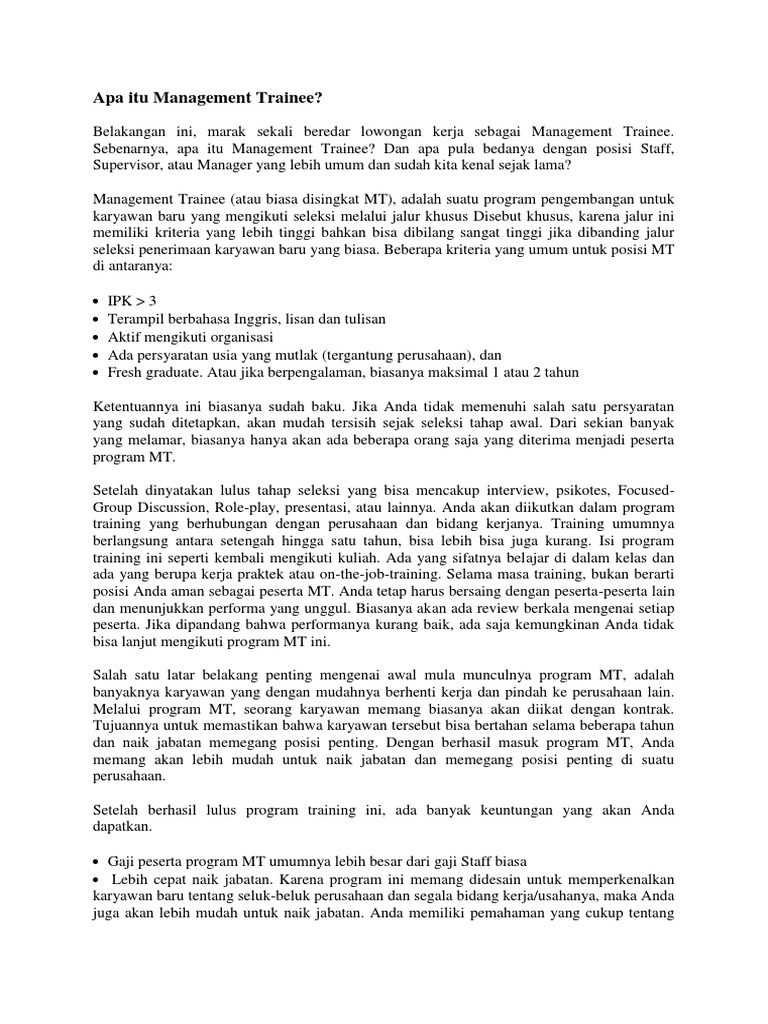 Apa Itu Management Trainee | PDF