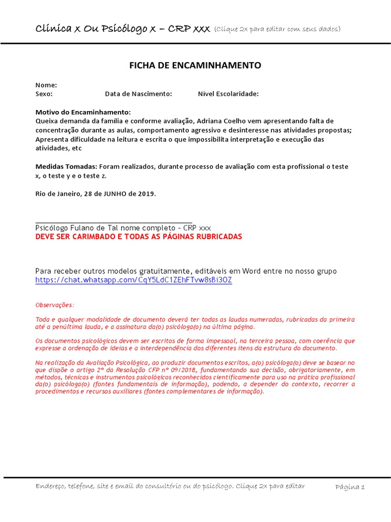 Modelo - Ficha de Encaminhamento | PDF Modelo - Ficha de Encaminhamento | PDF