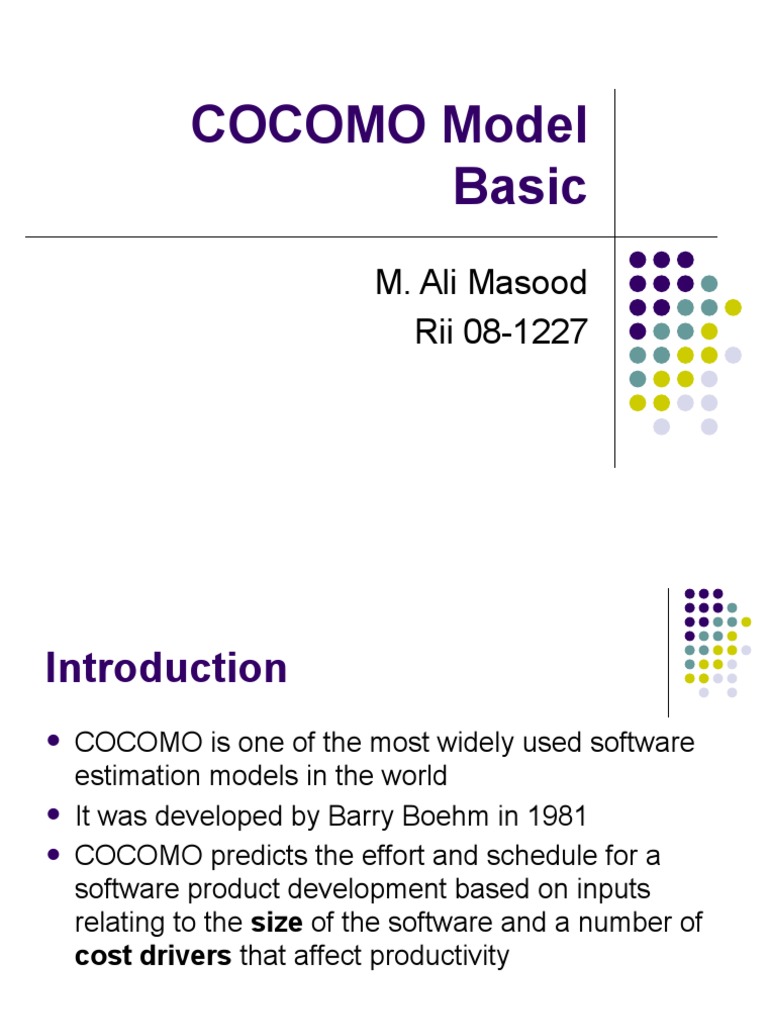 COCOMO Model Basic: M. Ali Masood Rii 08-1227 | PDF | Software Engineering | Computing