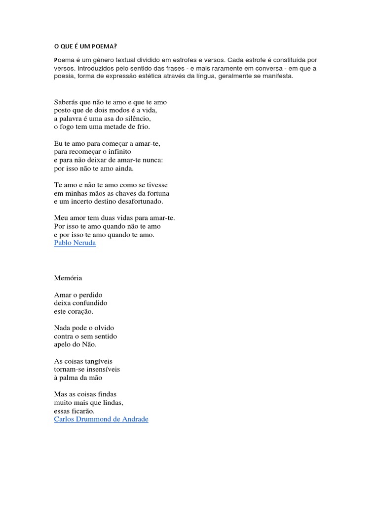 O QUE É UM POEMA? Exemplos. | PDF | Artes Linguísticas e Disciplina