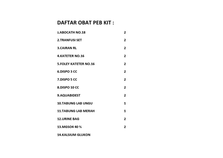 Daftar Obat PEB Kit dan Alat HPP | PDF