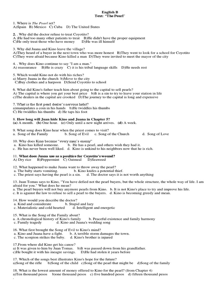 Multiple Choice The Pearl | PDF