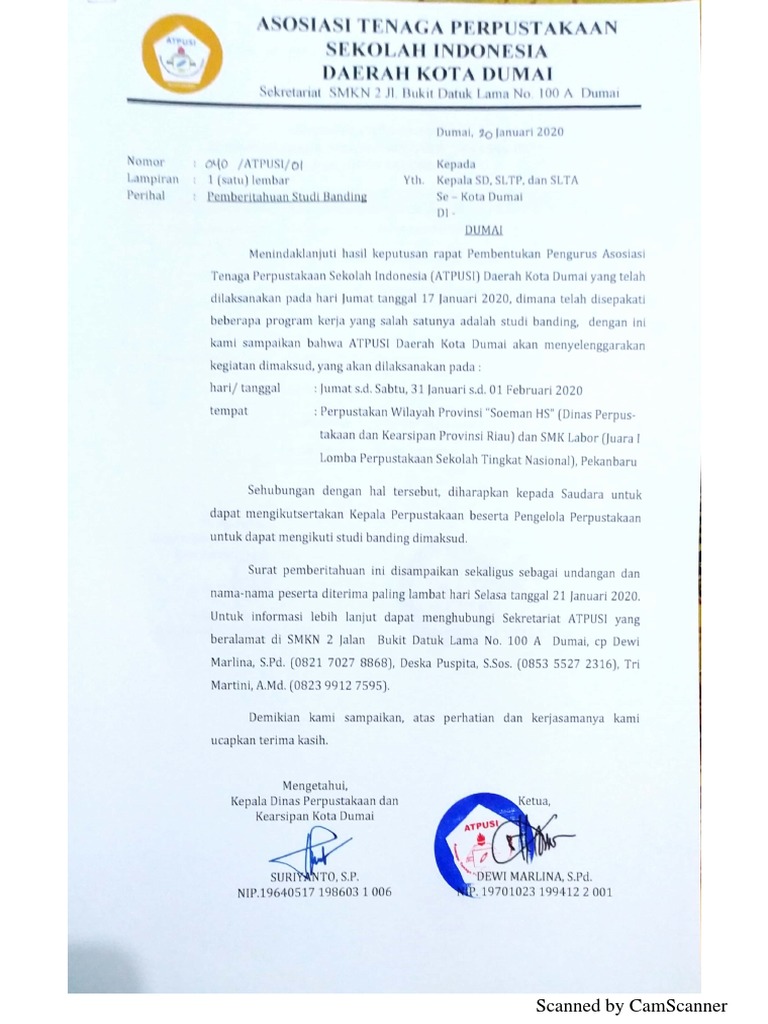 Contoh Surat Pemberitahuan Studi Banding - 1 | PDF