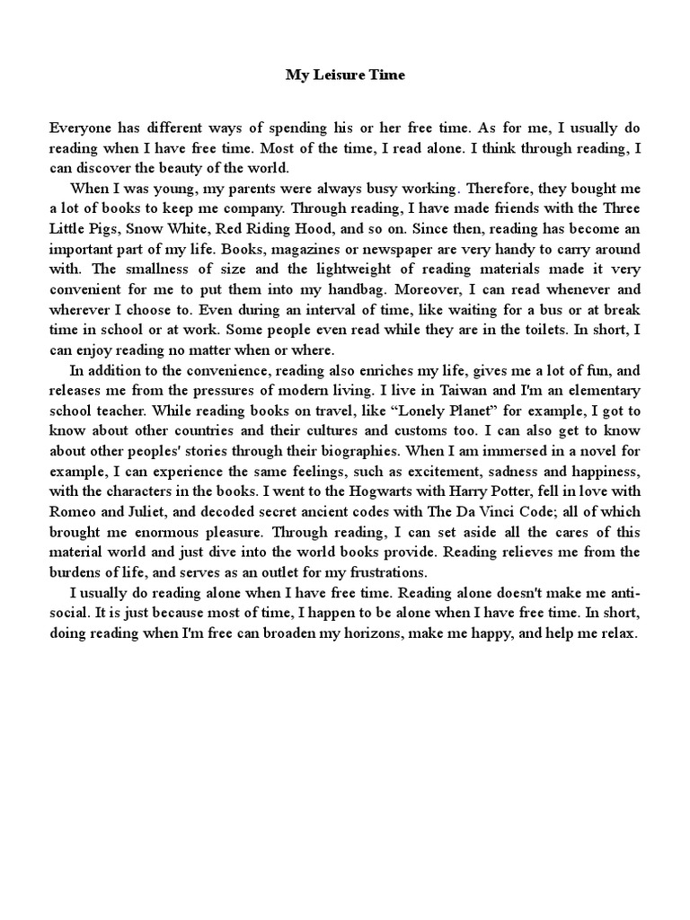 My Leisure Time - Essay | PDF