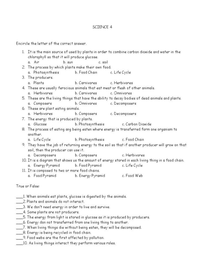 SCIENCE 4 Quiz | PDF