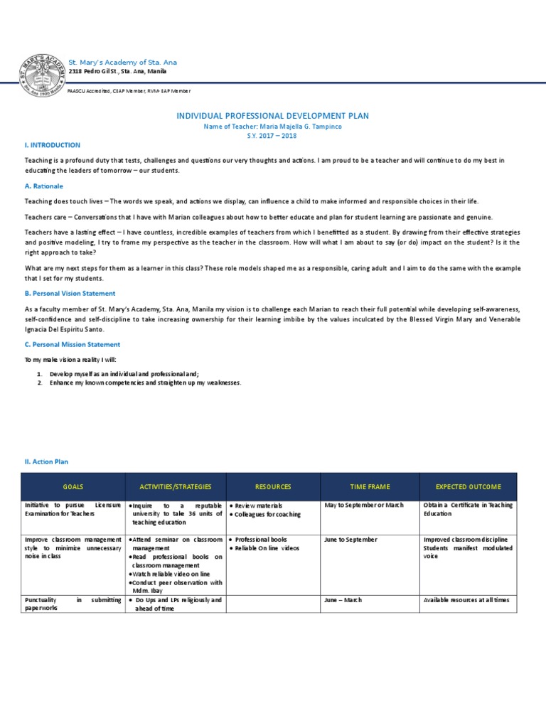 Individual Professional Development Plan Tampinco | PDF | Teachers ...
