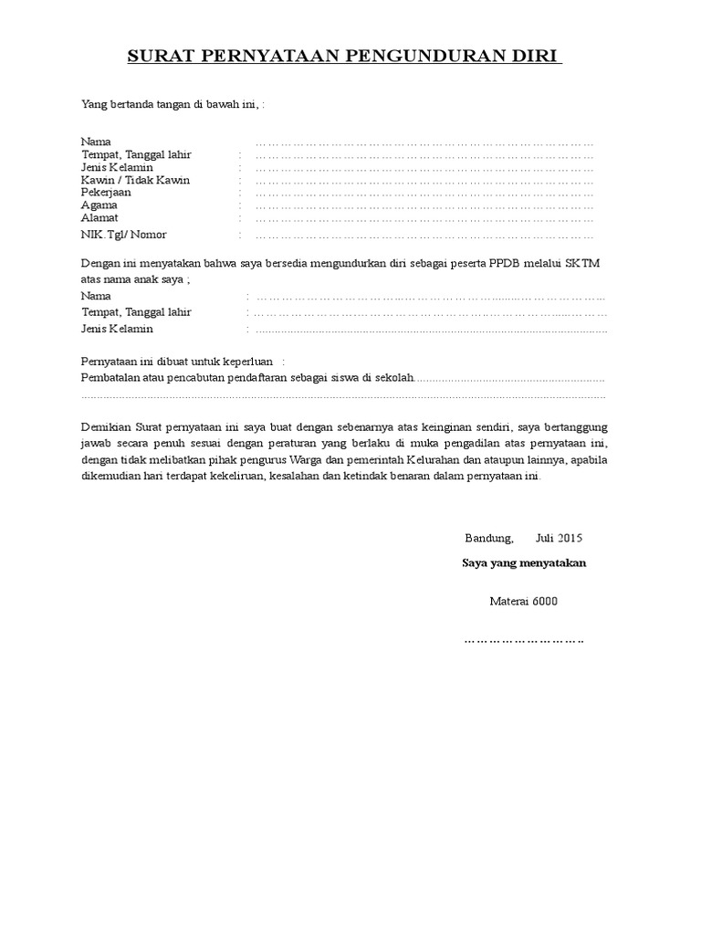 Surat Pengunduran Diri SKTM PPDB | PDF