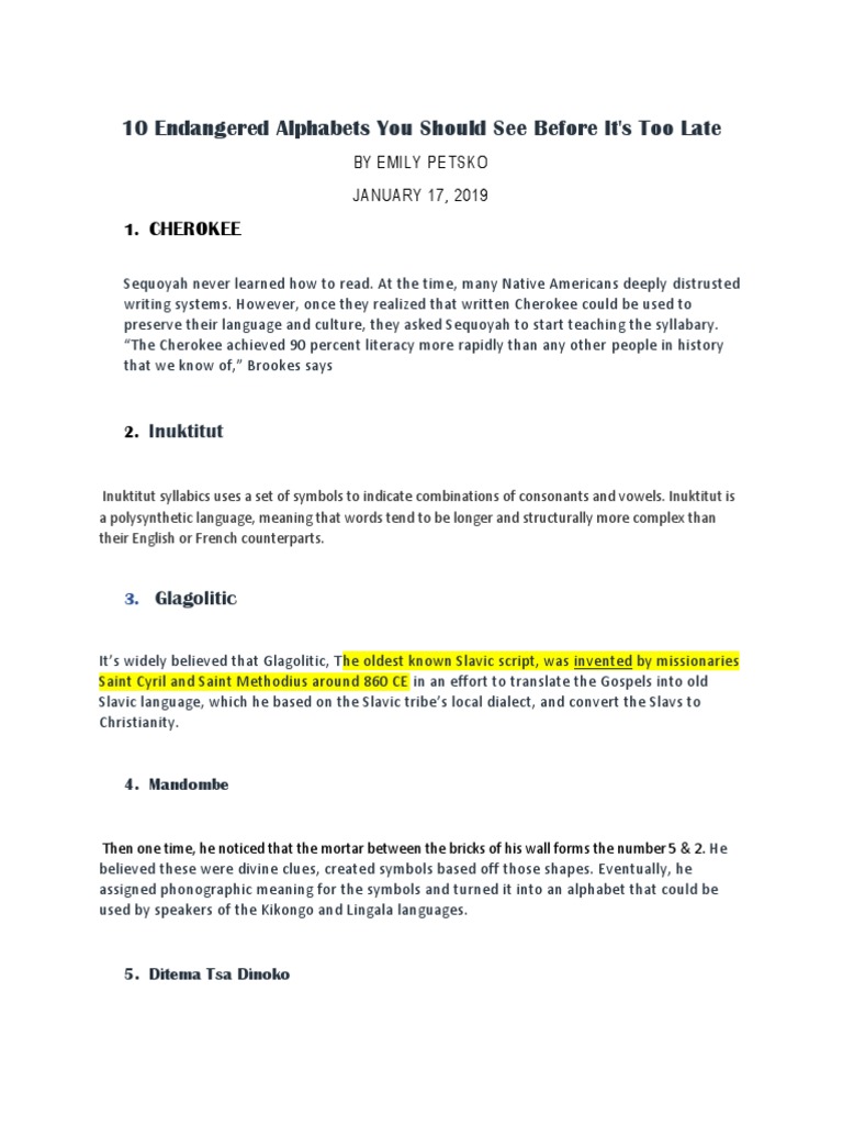 10 Endangered Alphabets | PDF | Alphabet | Symbols