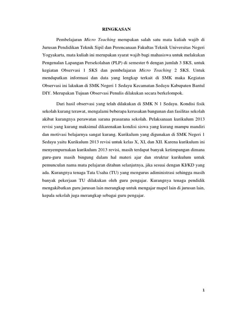 LAPORAN KEGIATAN OBSERVASI PENGENALAN LAPANGAN PERSEKOLAHAN Fix | PDF