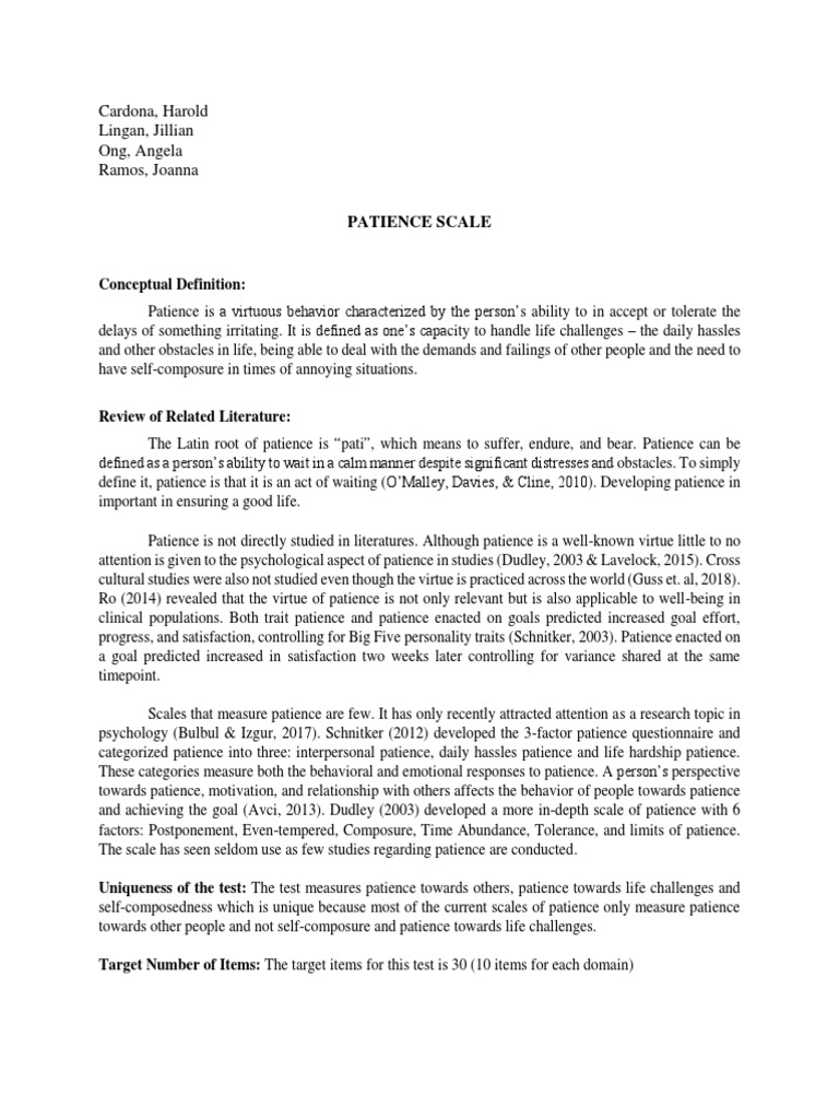 Patience Scale | PDF | Subjective Experience | Psychological Theories