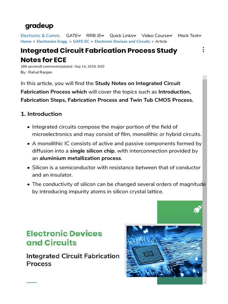 Integrated Circuit Fabrication Process Study Notes For ECE | PDF ...