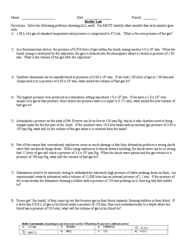 Charles and Boyles Practice | PDF | Gases | Litre