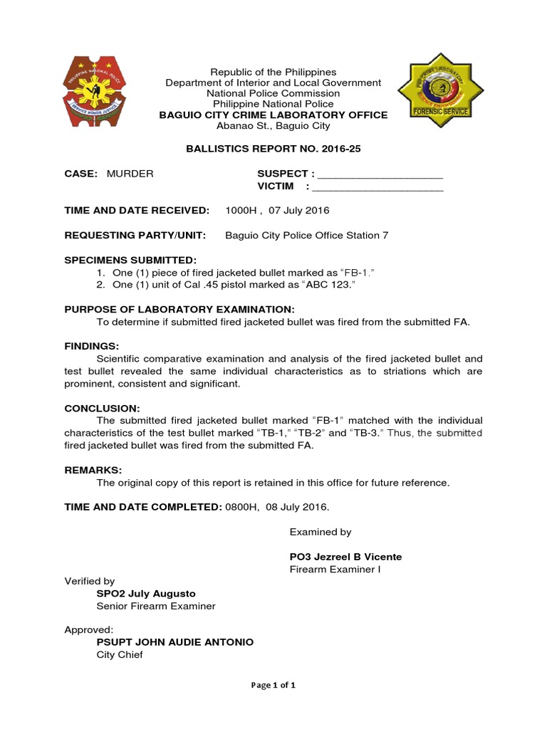 Ballistics Exam Report | PDF
