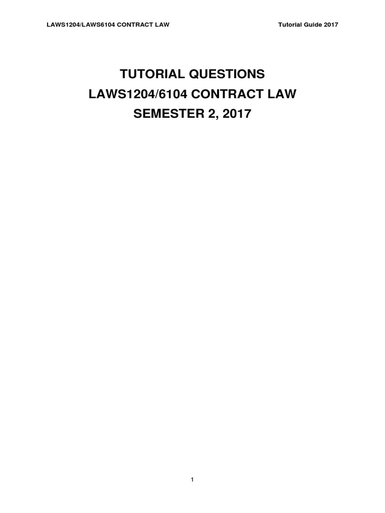 LAWS1204 - Contracts Tutorial Questions PDF | PDF | Lease | Private Law