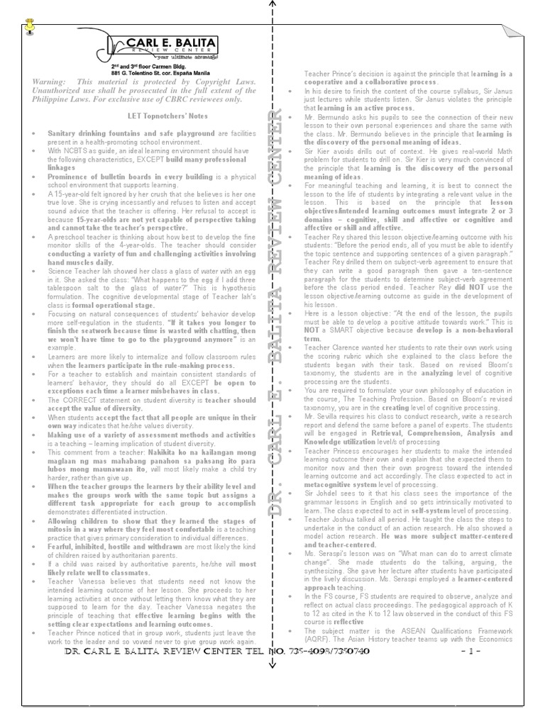 Let Topnotchers Notes | PDF | Educational Assessment | Curriculum