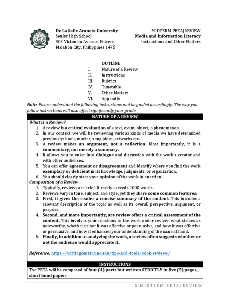 Mlit 203 - Midterm Peta Instructions - Stem 3 | PDF | Rubric (Academic ...