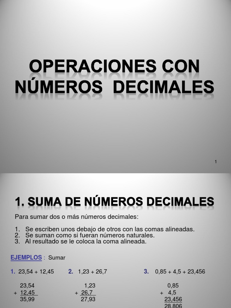 Operaciones Con Números Decimales | PDF | División (Matemáticas ...