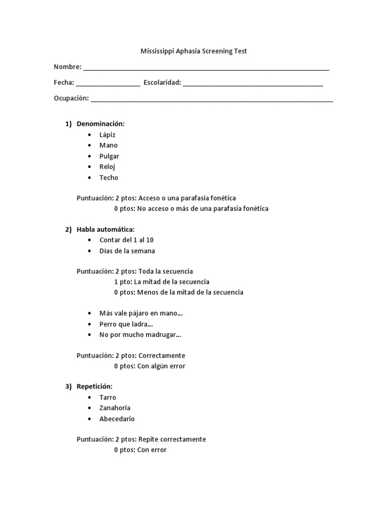 Mississippi Aphasia Screening Test | PDF