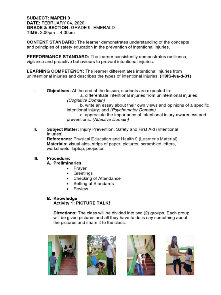 Intentional Injuries Awareness Lesson Plan | PDF | Bullying | Violence