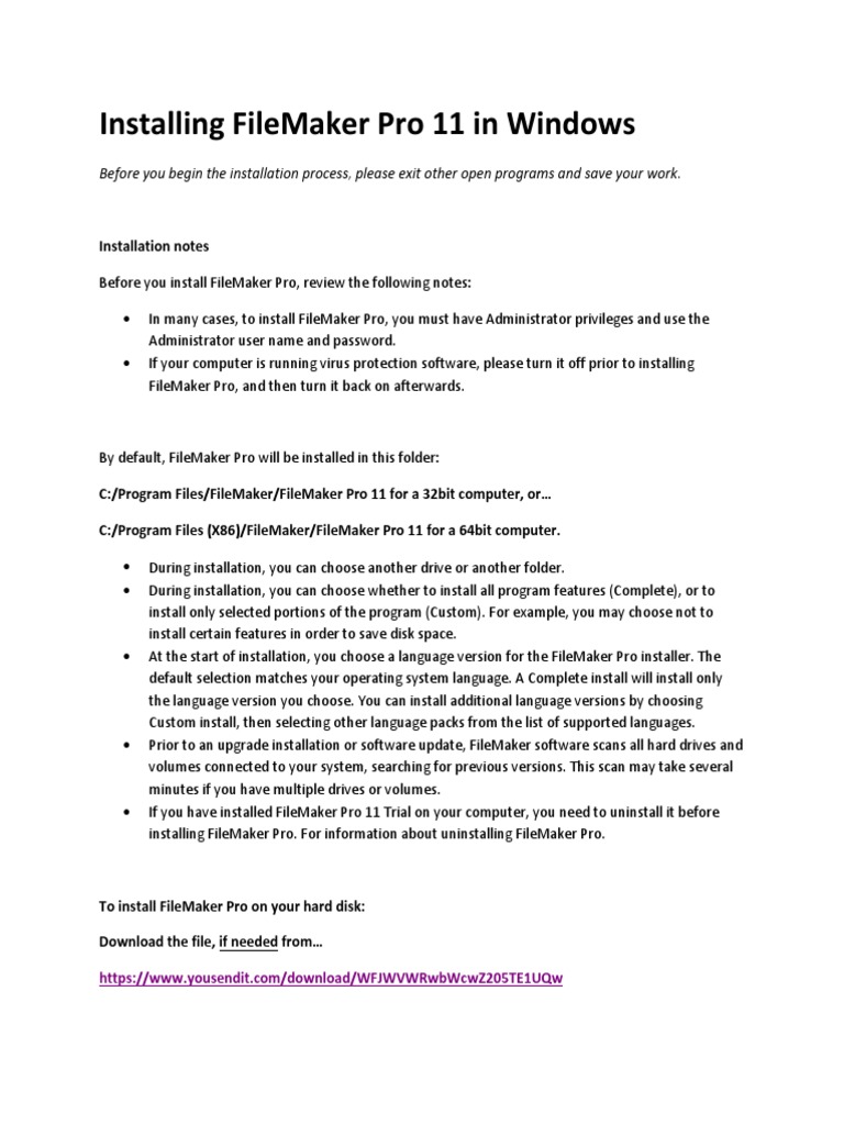 Installing Filemaker Pro 11 in Windows | PDF | Installation (Computer ...