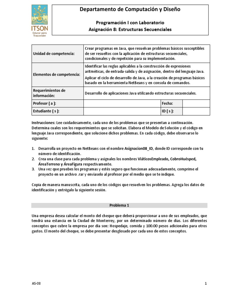 Asignación 8. Estructuras Secuenciales (AS-08) | PDF | Java (lenguaje ...