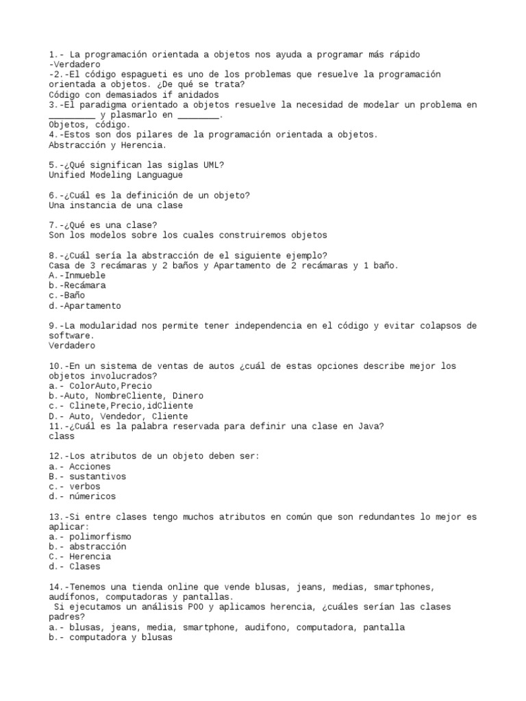 Curso POO Examen | PDF | Objeto (informática) | Programación orientada ... Curso POO Examen | PDF | Objeto (informática) | Programación orientada ...