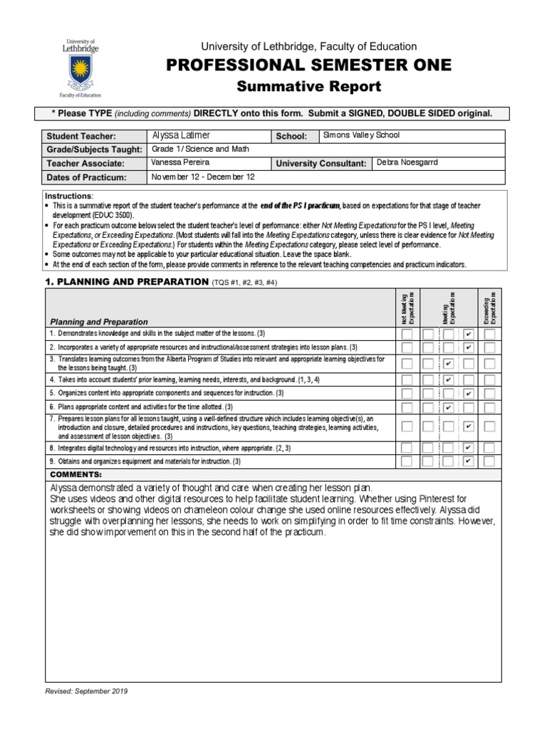 PS I Summative Report for Student Teacher | PDF | Educational ...
