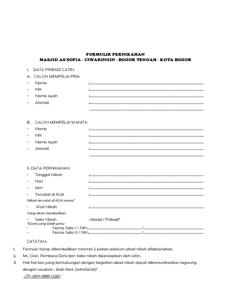 FORMULIR PERNIKAHAN A5 | PDF