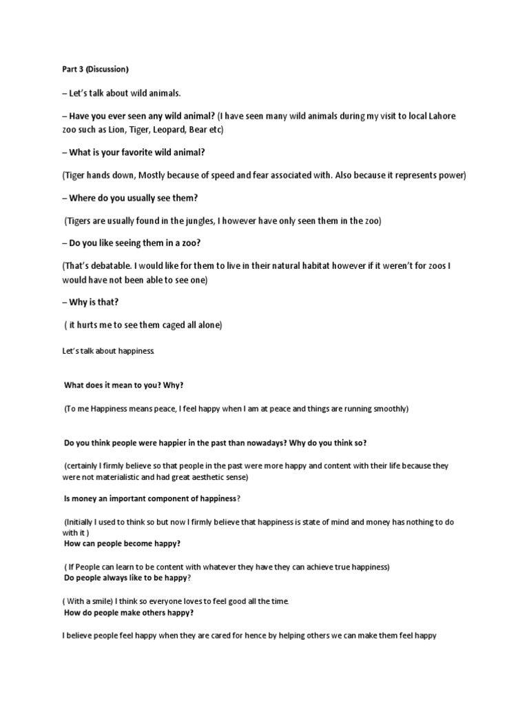 Speaking Topic Ielts | PDF | Zoo | Happiness