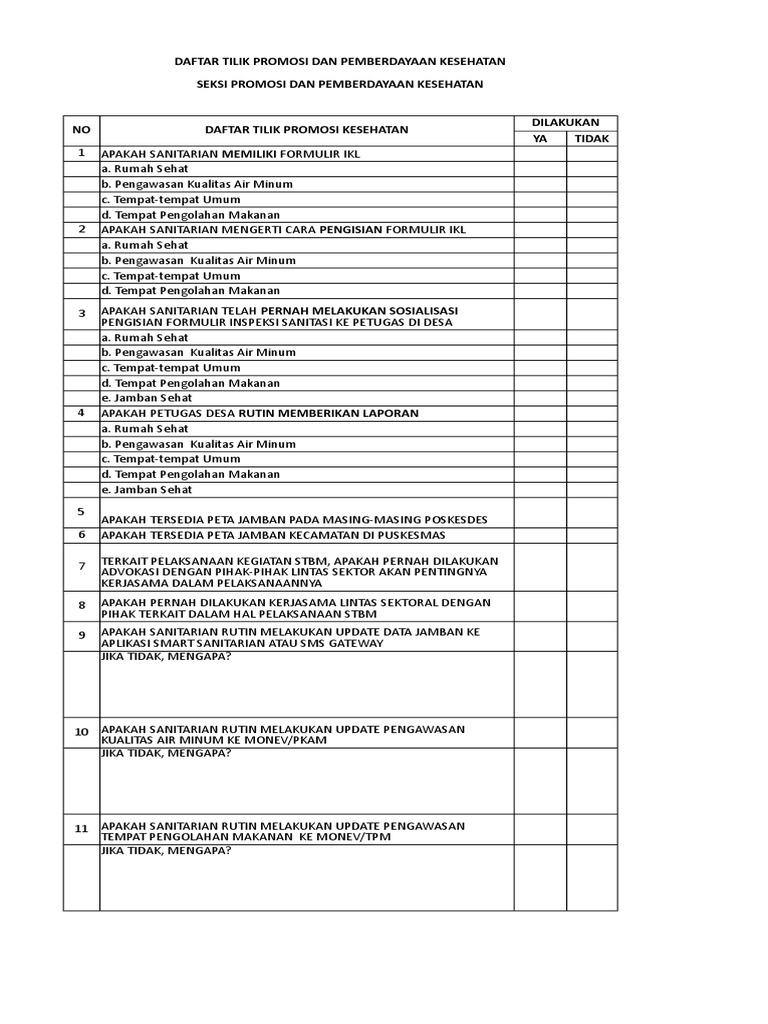 Daftar Tilik Promkes | PDF