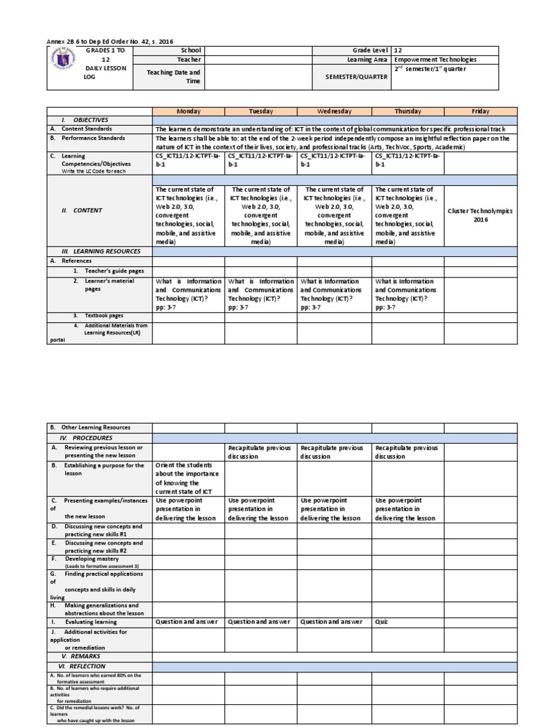 Empowerment Technologies Lesson Plan | PDF | Educational Technology ...