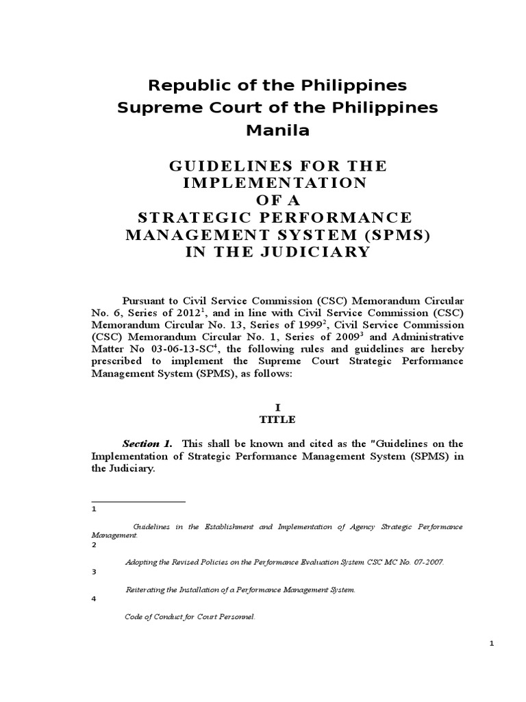 SPMS Implementation Guidelines for Judiciary | PDF | Goal | Performance ...