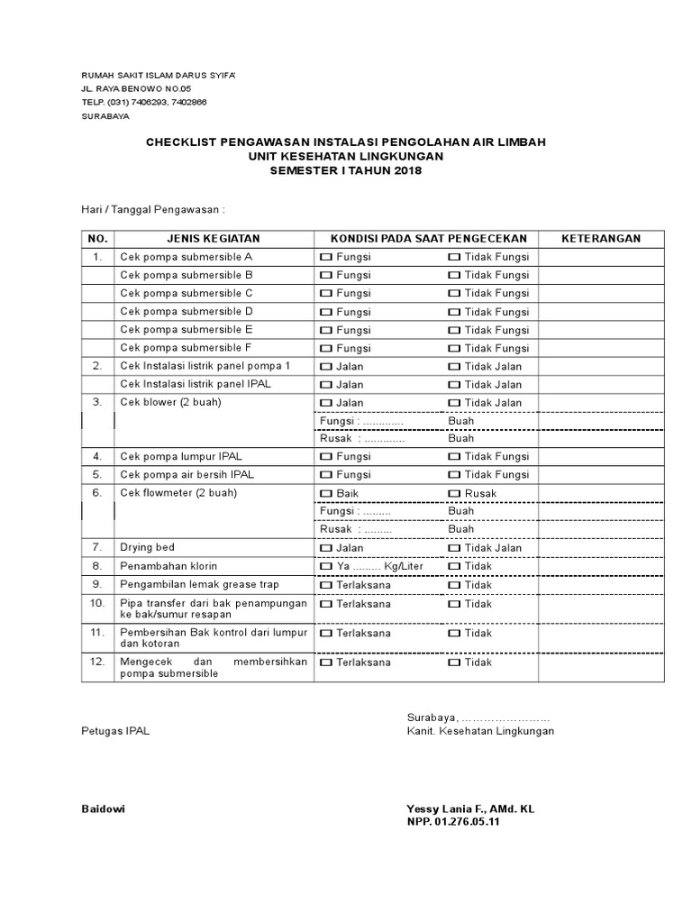 Checklist Ipal | PDF