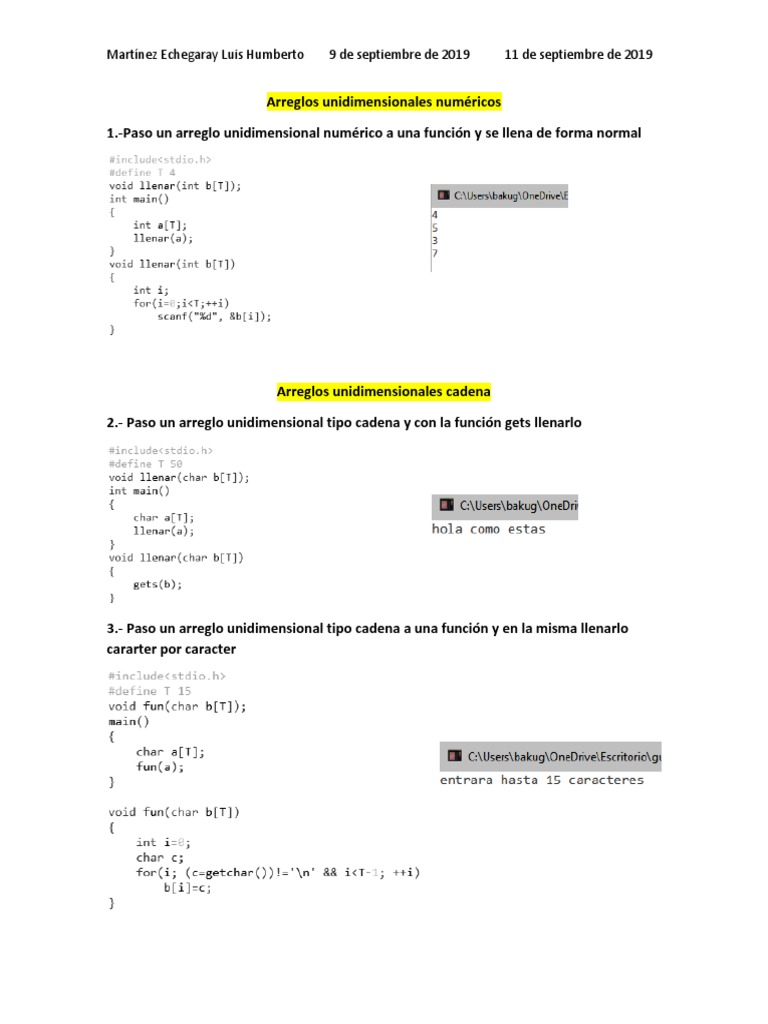 Arreglos Unidimensionales Numéricos | PDF | Puntero (Programación de ...