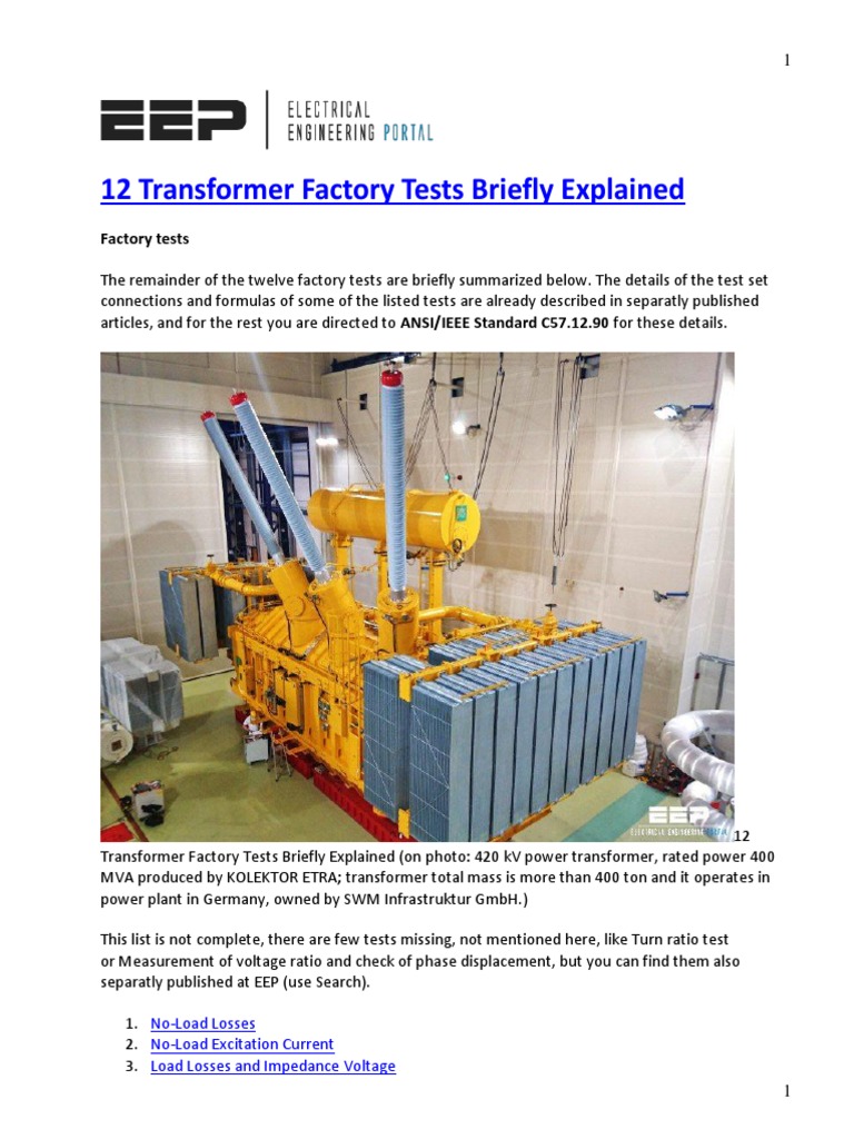 Transformer Factory Tests Overview | PDF | Transformer | Insulator ...