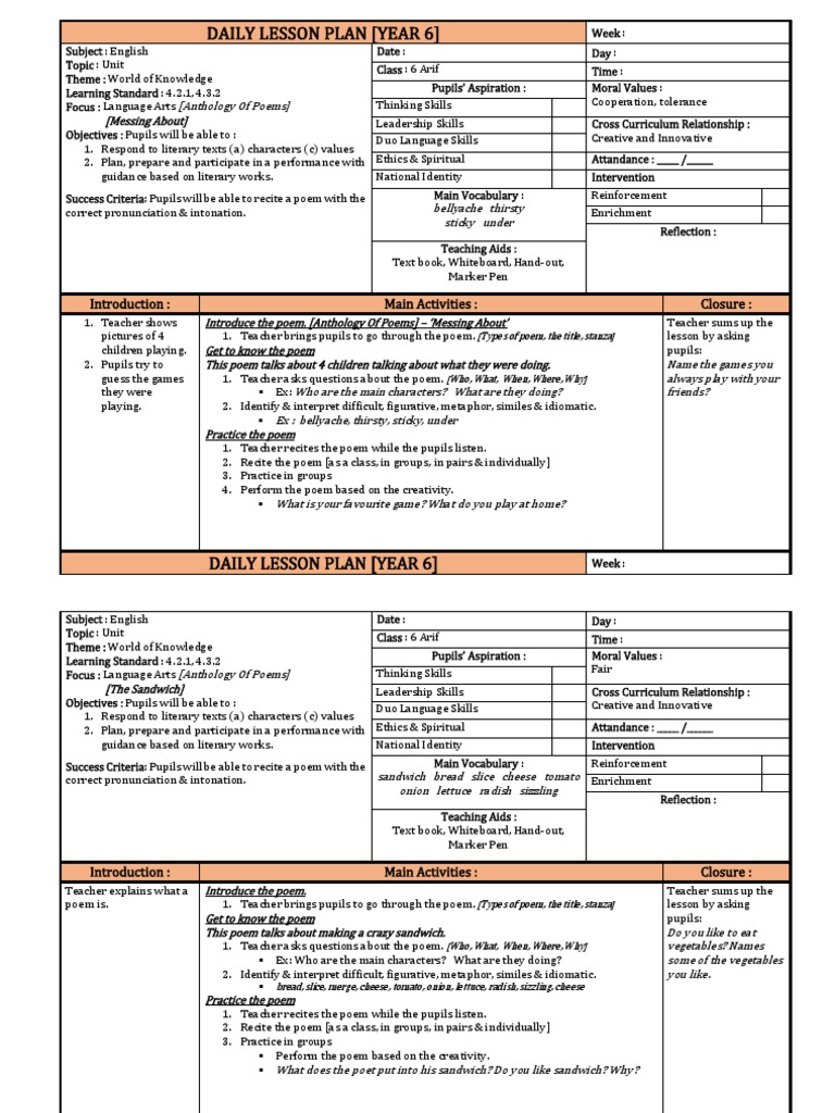Year 6 Poetry Lesson Plans Guide | PDF | Poetry | Lesson Plan